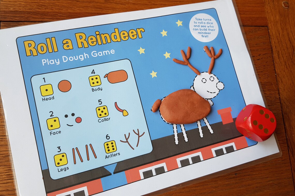 PRINTABLE Roll a Reindeer Christmas Game on a Playdough Mat, INSTANT ...