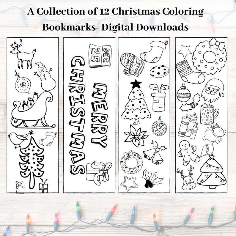 Printable Christmas Bookmarks, Christmas Coloring, Set of 12, Holiday ...
