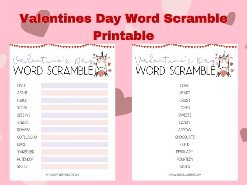 Valentine’s Day Word Scramble Printable – Kids Valentine Classroom ...