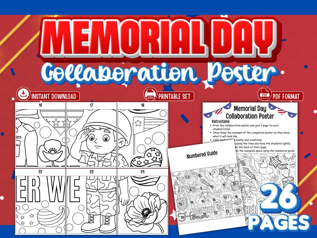 Memorial Day Collaboration Poster Printable, Classroom Coloring Mural ...