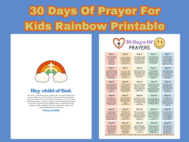 30 Days of Prayers for Kids Printable, Christian Kids Prayer Chart ...