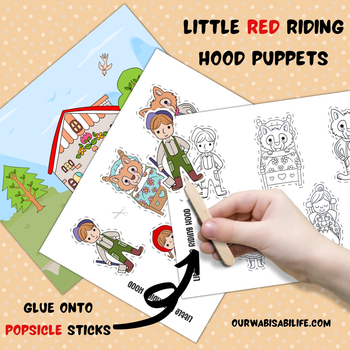 Little Red Riding Hood Puppets on Popsicle Sticks, Printable Finger ...