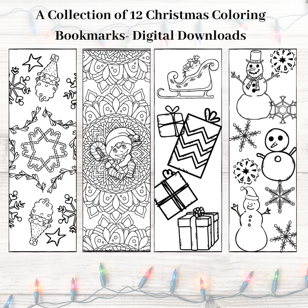 Printable Christmas Bookmarks, Christmas Coloring, Set of 12, Holiday ...