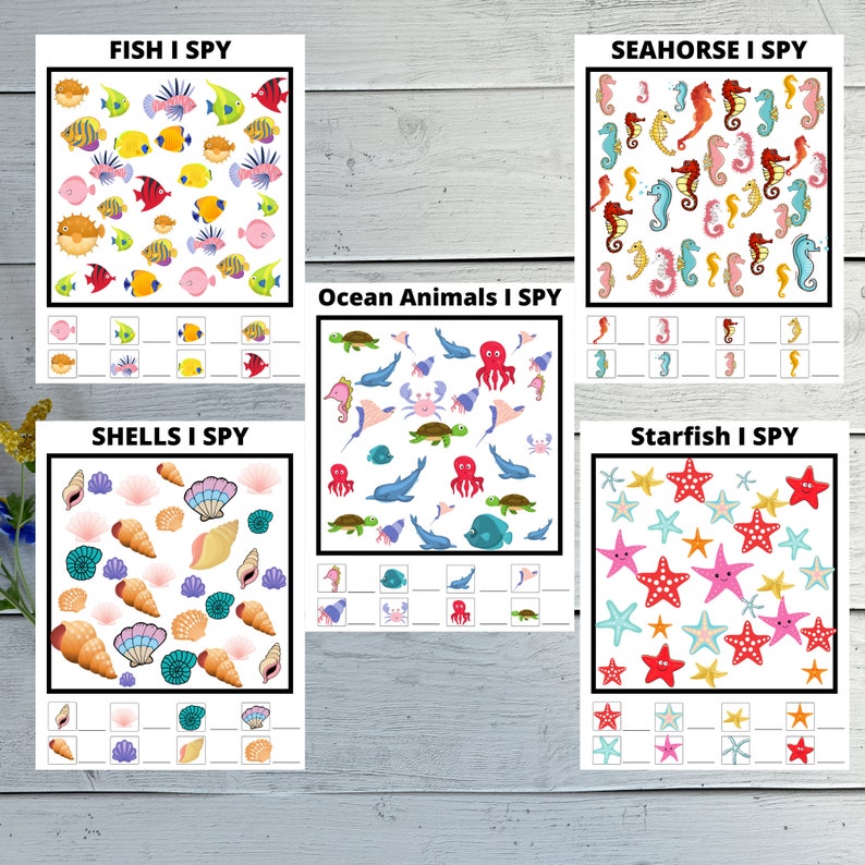 Ocean Ispy, Set of 5, Seek and Find Printable Worksheet, Counting ...