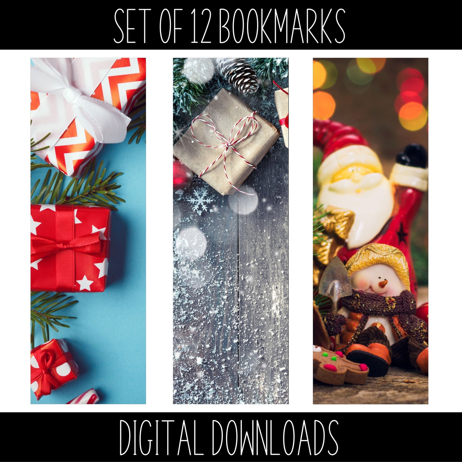 Printable Christmas Bookmarks, Christmas Pictures, Set of 12, Digital ...