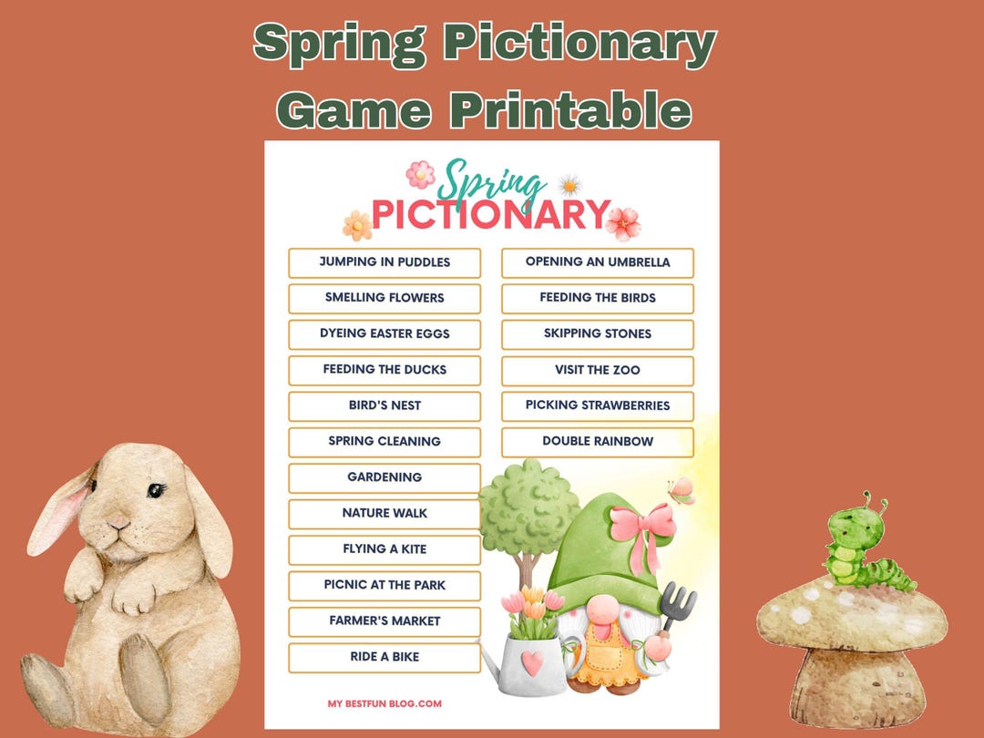 Spring Pictionary Game Printable, Spring Party Game for Kids & Adults ...