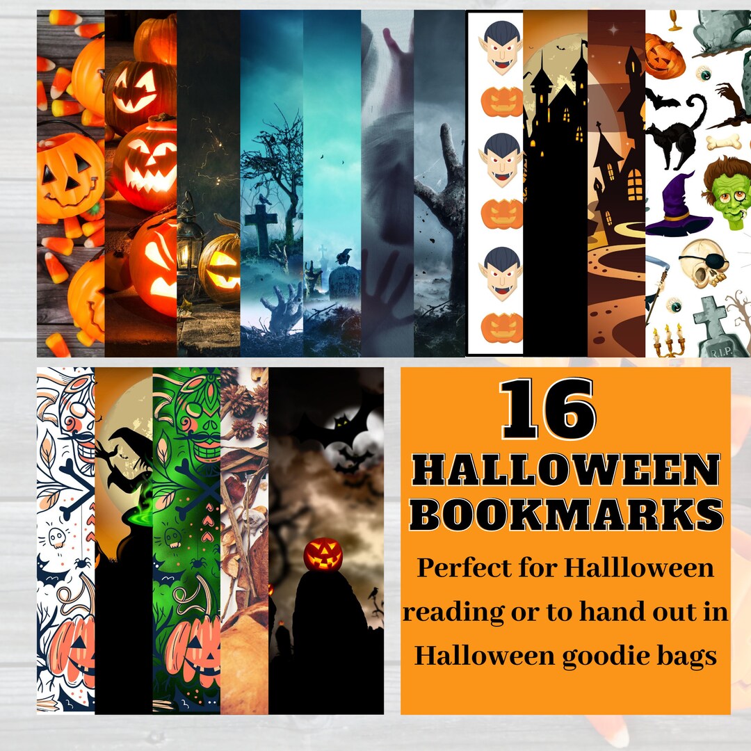Printable Halloween Bookmarks, Set of 16, Digital Download, Halloween ...