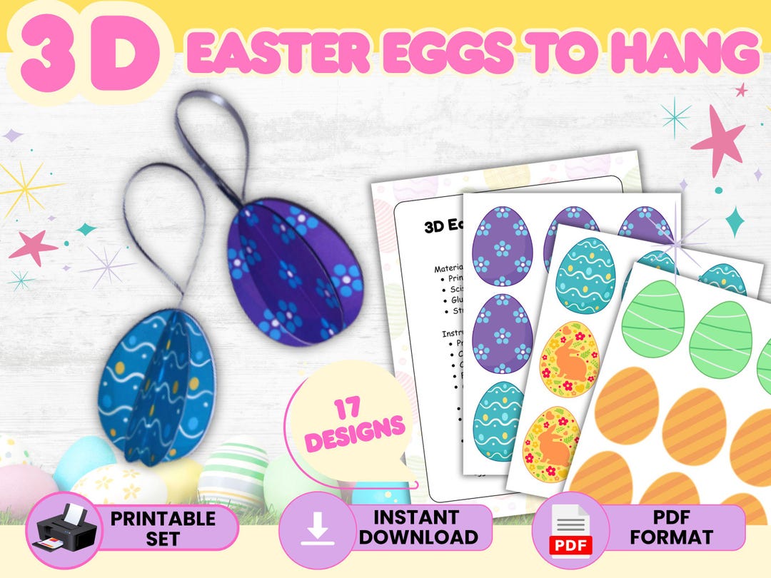 3D Easter Egg Printable Craft, Easter Egg Template PDF, DIY Hanging ...
