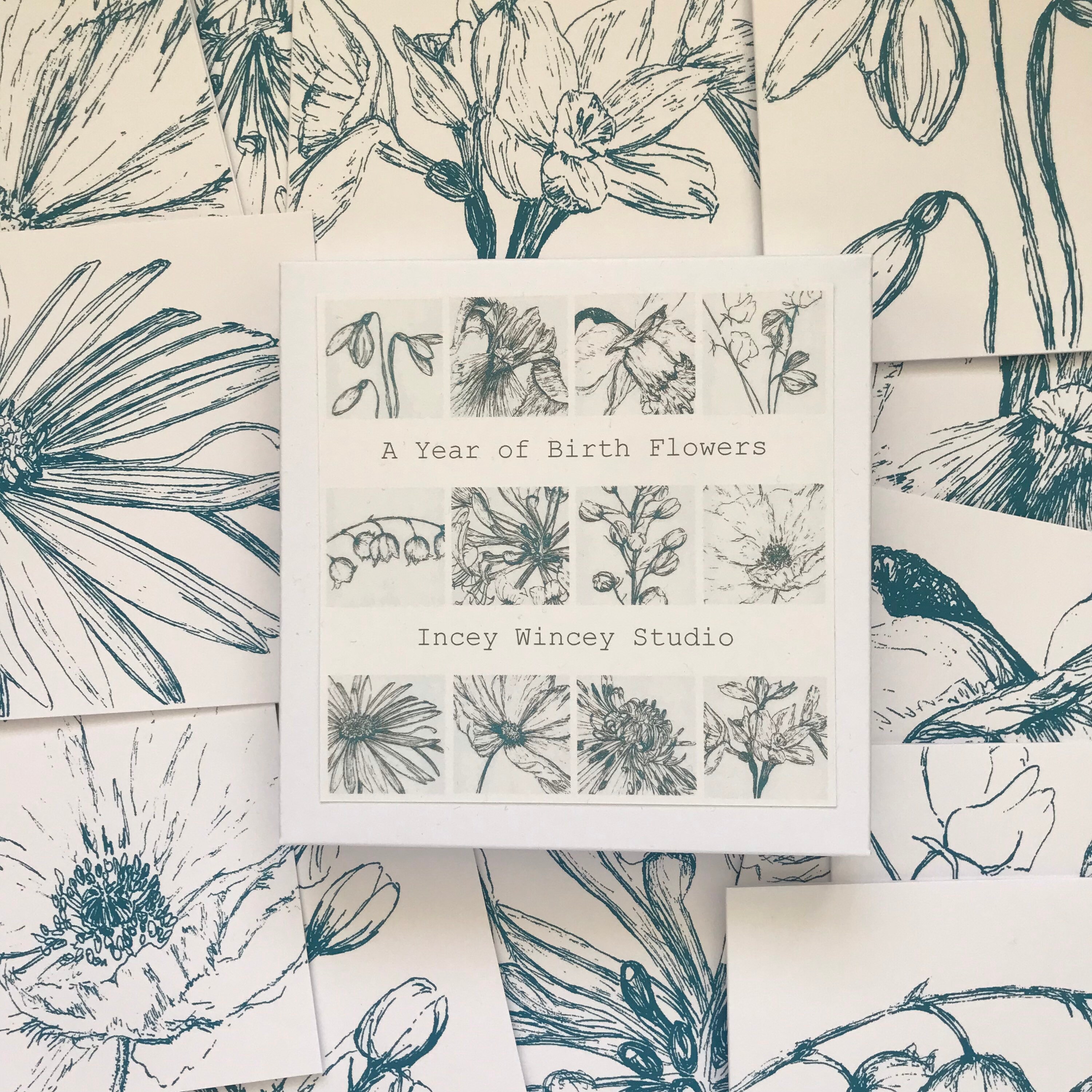 Set of Twelve Birth Flower Cards Hand Printed Birth Flower - Etsy
