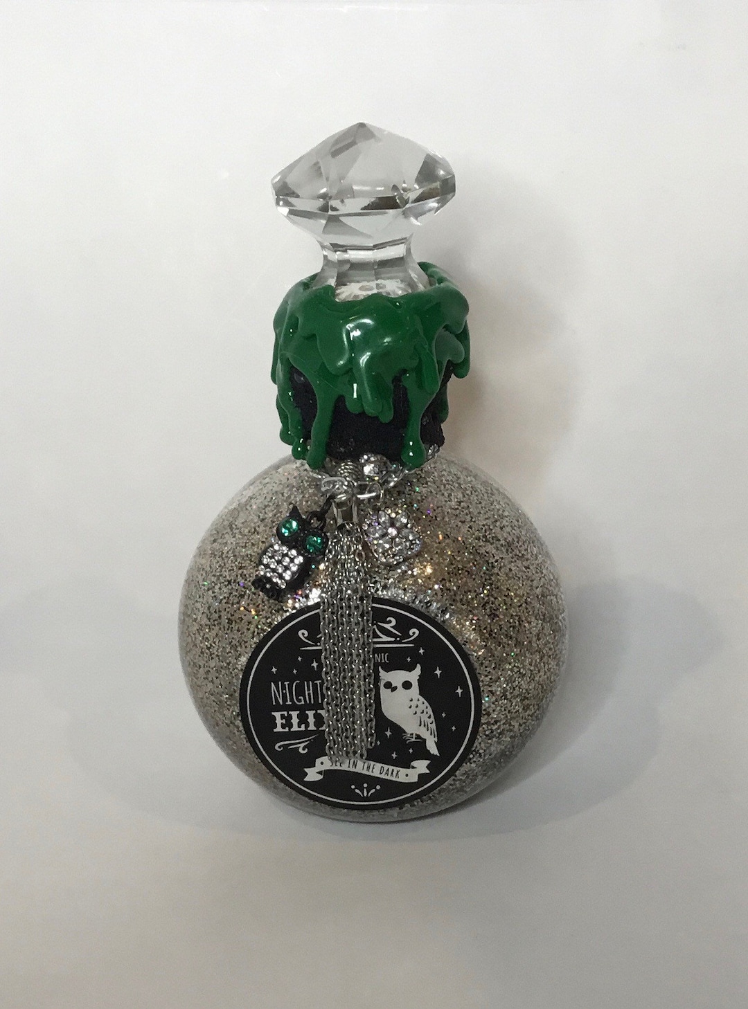Decorative Potion Bottle Glittered Owl Elixir Potion Bottle Decoration ...
