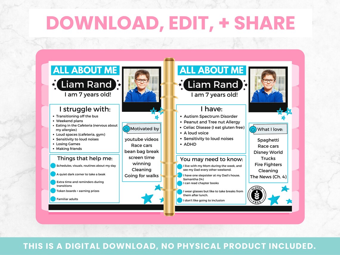All About Me Editable Template, Special Education, Therapist and ...