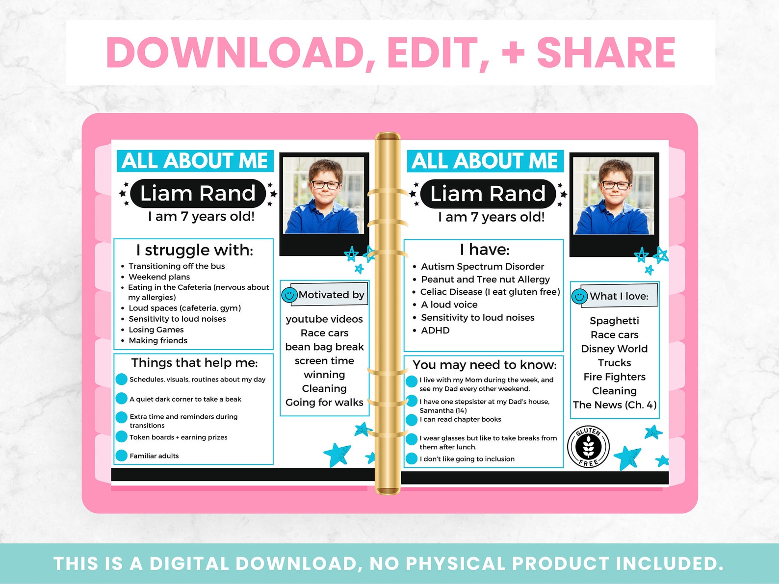 All About Me Editable Template, Special Education, Therapist and ...