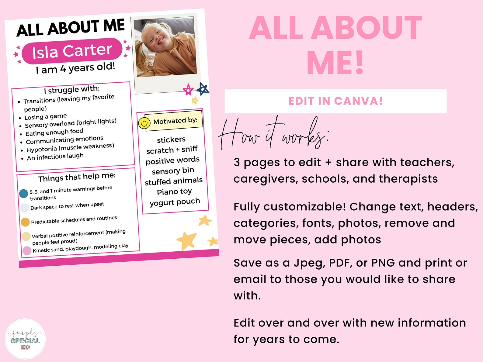 Editable All About Me for Special Needs Parents, Speech Therapists ...