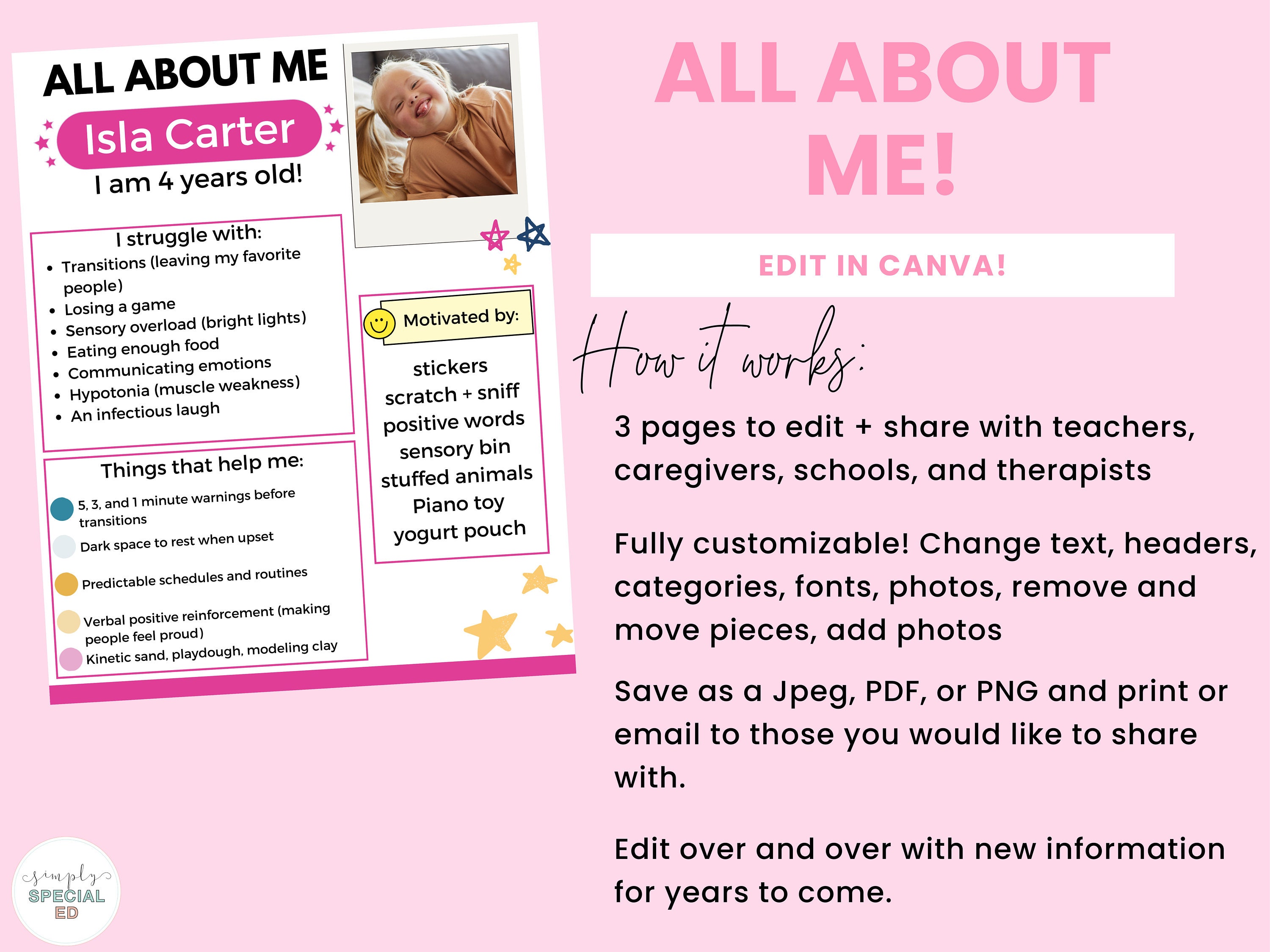 Editable All About Me for Special Needs Parents, Speech Therapists ...