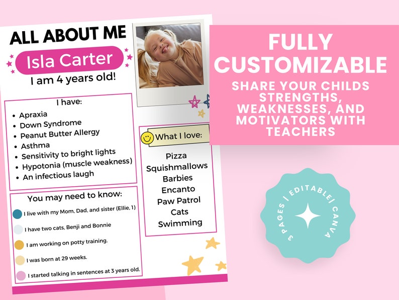 Editable All About Me for Special Needs Parents, Speech Therapists ...