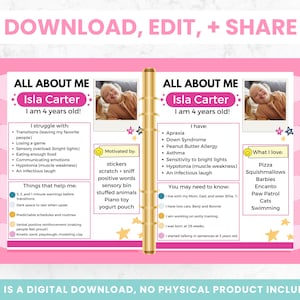 Editable All About Me for Special Needs Parents, Speech Therapists ...