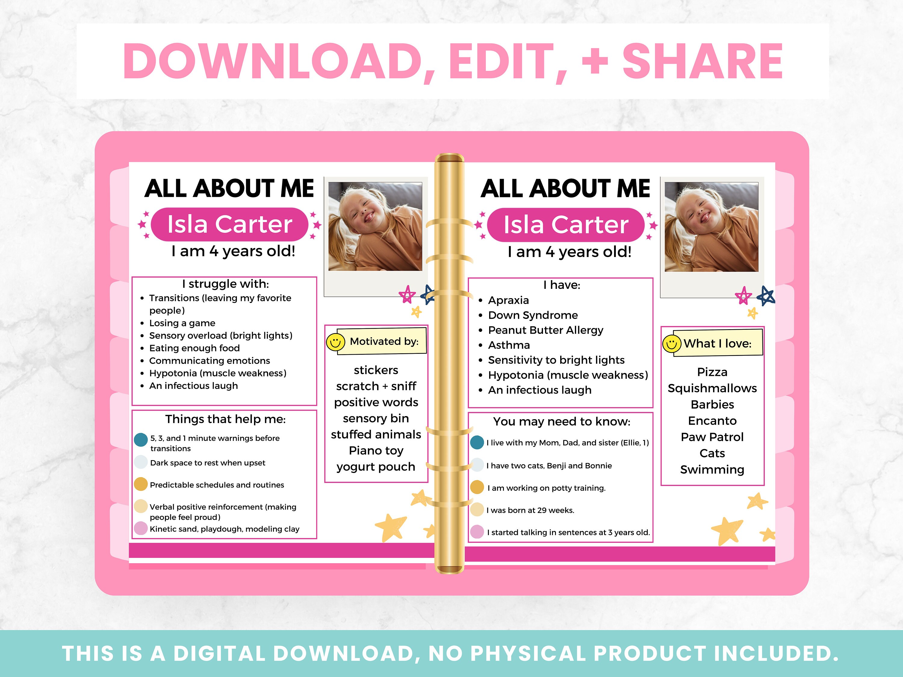 Editable All About Me for Special Needs Parents, Speech Therapists ...