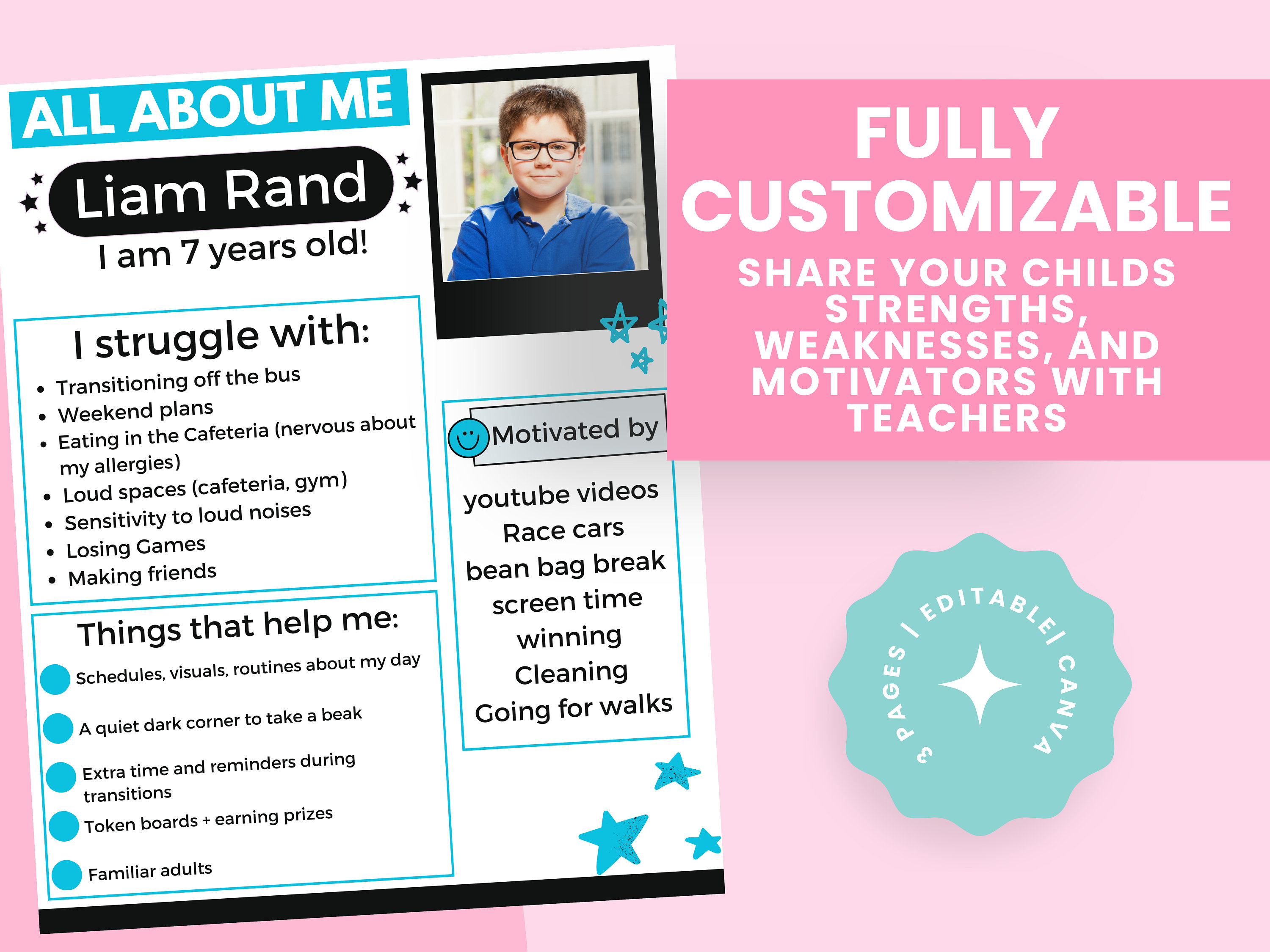 All About Me Editable Template, Special Education, Therapist and ...