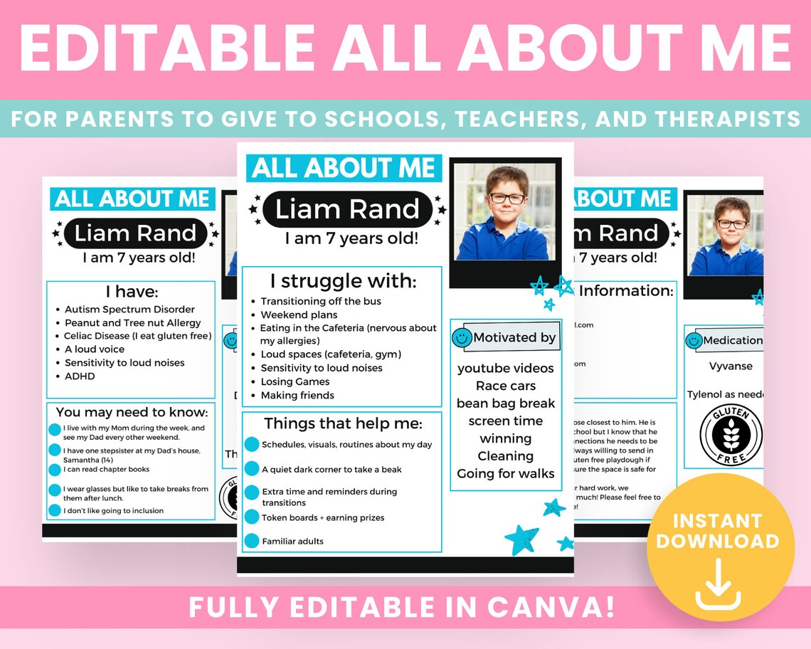 All About Me Editable Template, Special Education, Therapist and ...