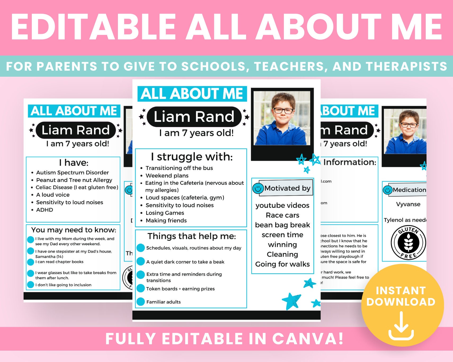 All About Me Editable Template, Special Education, Therapist and ...