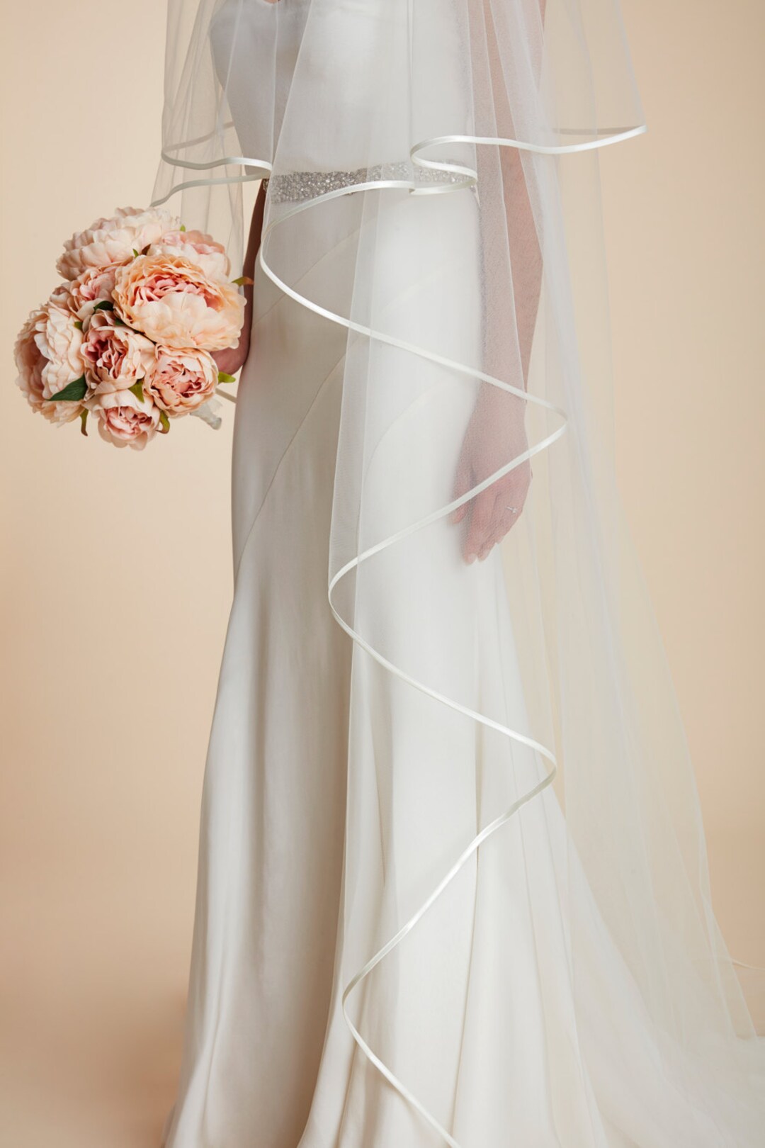 Ribbon Edge Wedding Veil, 'evelyn' Satin Bias Wedding Veil, Classic ...