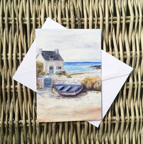 Beach Scene Greeting Card Recycled Card Oil Painting - Etsy