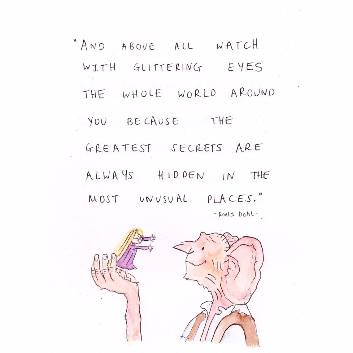 Bfg Roald Dahl Minpins Art Print Quote Illustration Etsy