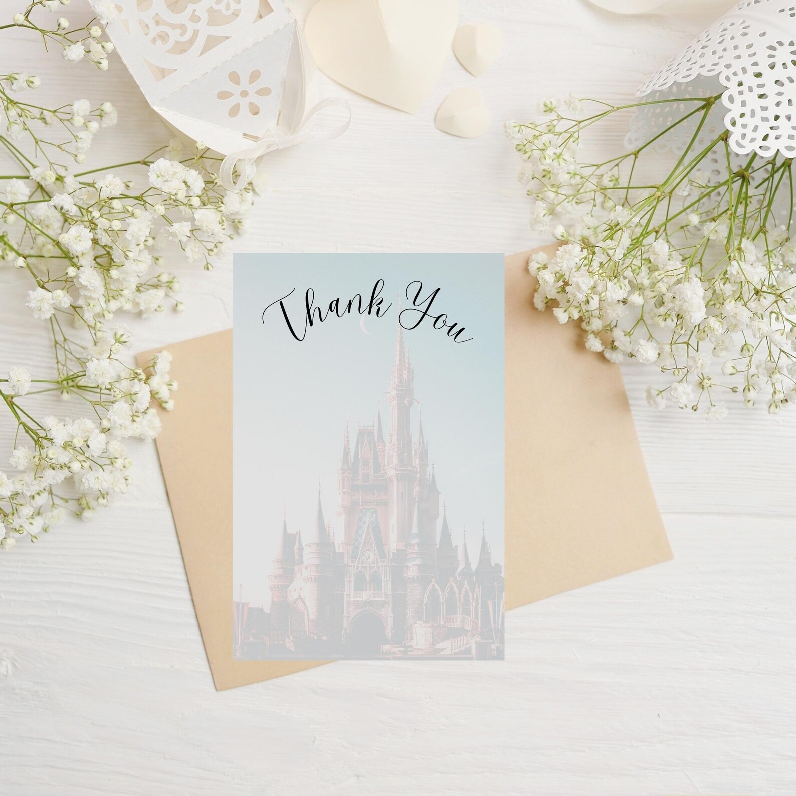 Disney Thank You Card DIGITAL, Disney World Castle, Cinderella Bride ...