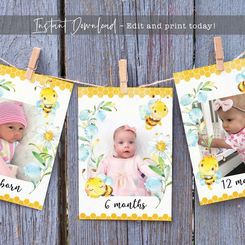 Editable Bee Birthday Monthly Photo Banner Honey Bee 1st - Etsy