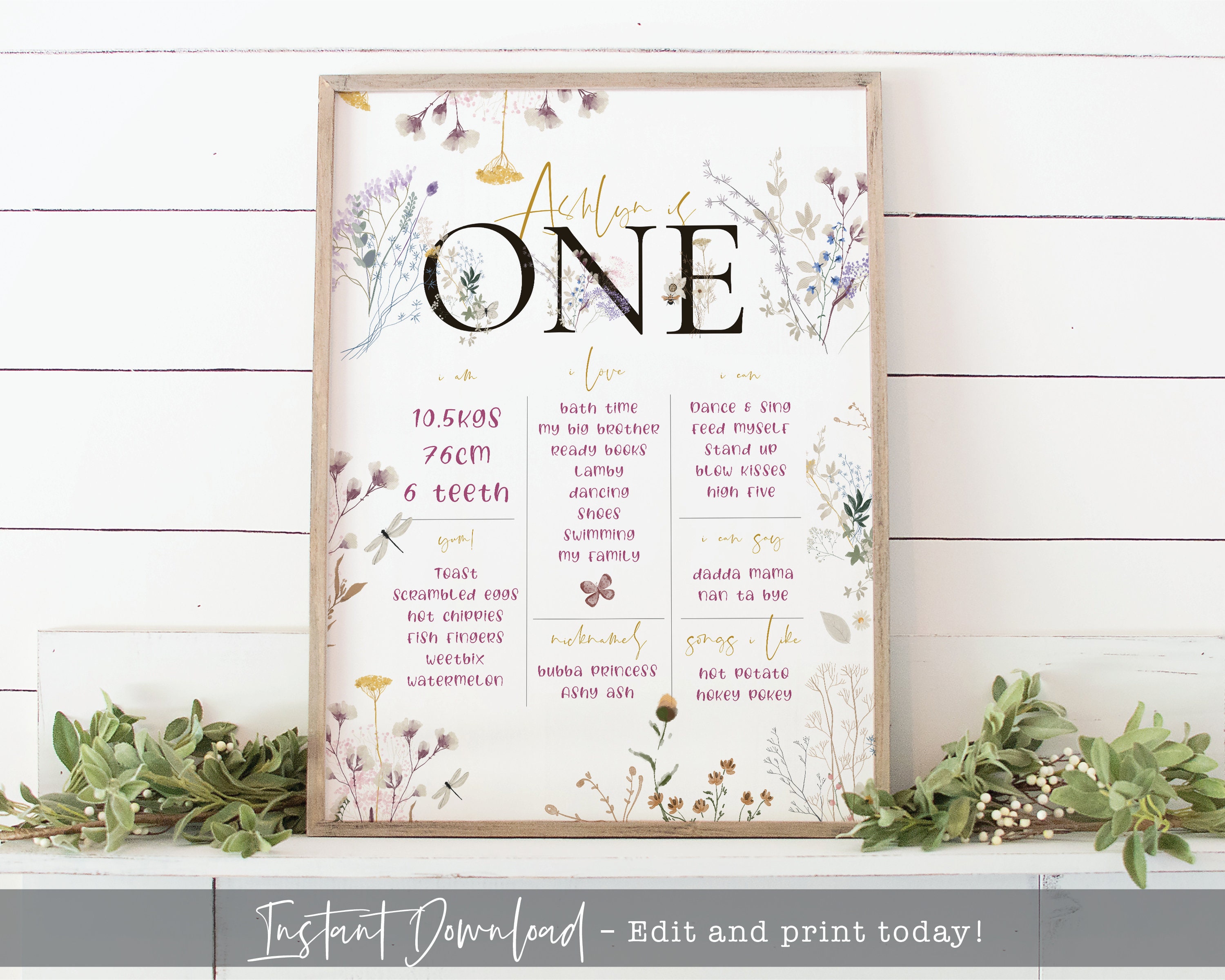 Party Décor Wildflower First Birthday Milestone Board Pastel Floral ...