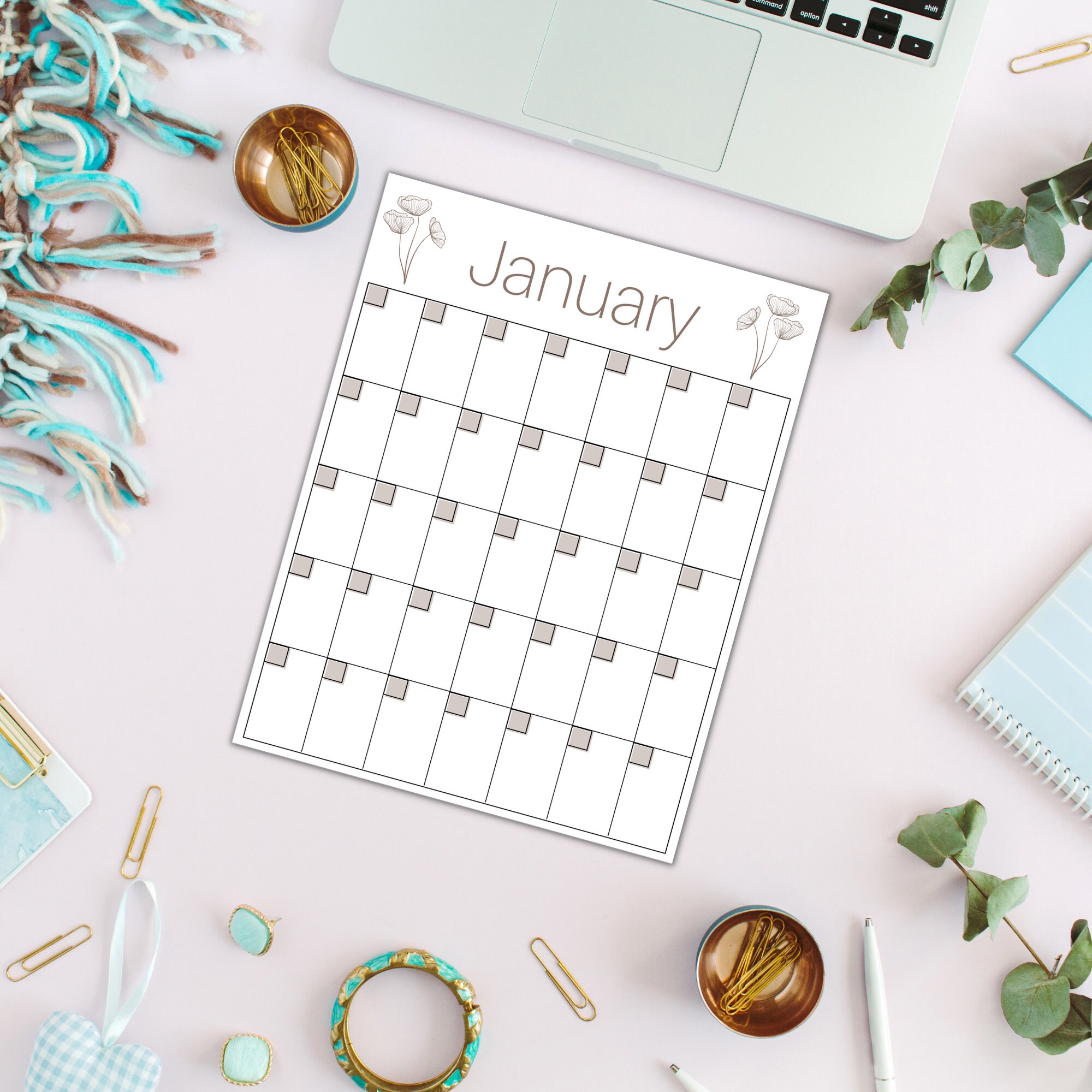 PRINTABLE Monthly Calendar Undated | January to December | Flex Week ...