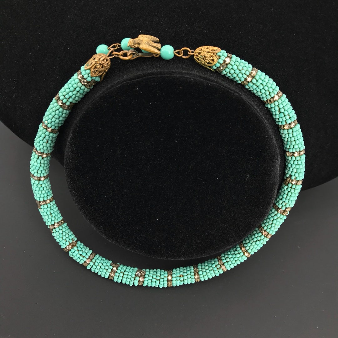 Miriam Haskell Vintage Turquoise and Rhinestone Necklace Bird Signed - Etsy