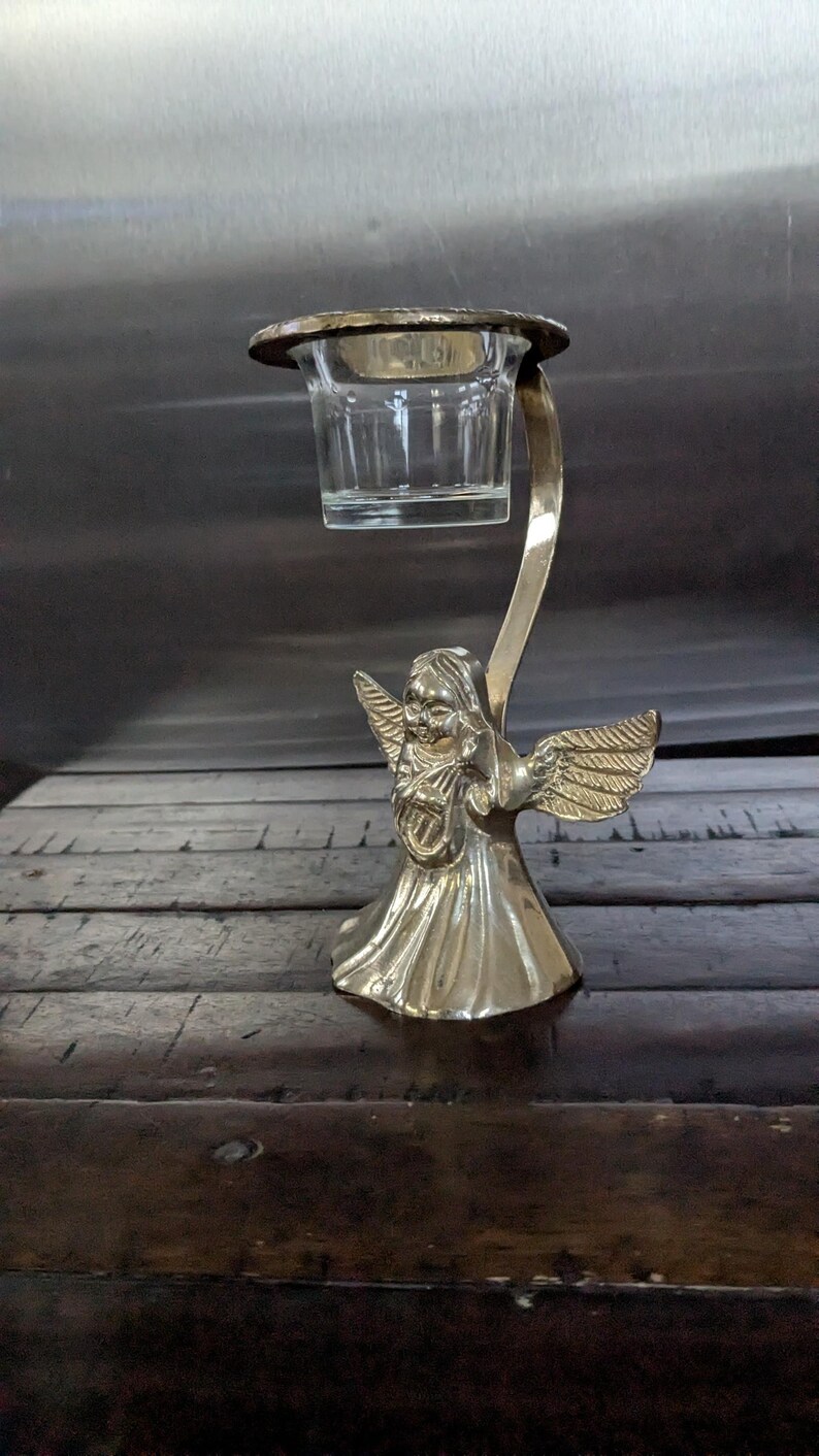 Vintage 1970s Solid Brass Angel Candlestick & Matching Angel Snuffer ...