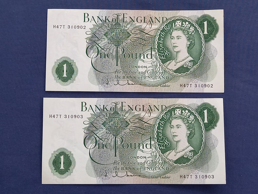 1963 J Q Hollom Large Queen Elizabeth II 1 One Pound Notes Consecutive ...