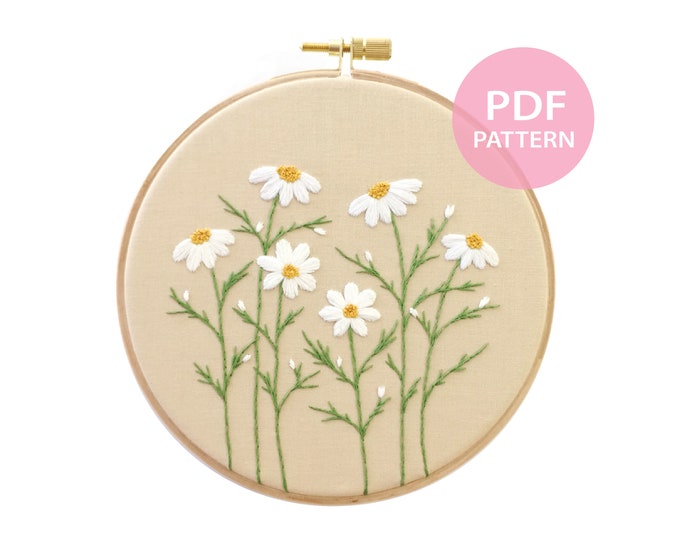 Hand Embroidery PDF Pattern. DAISY Hand Embroidery Pattern, Digital ...