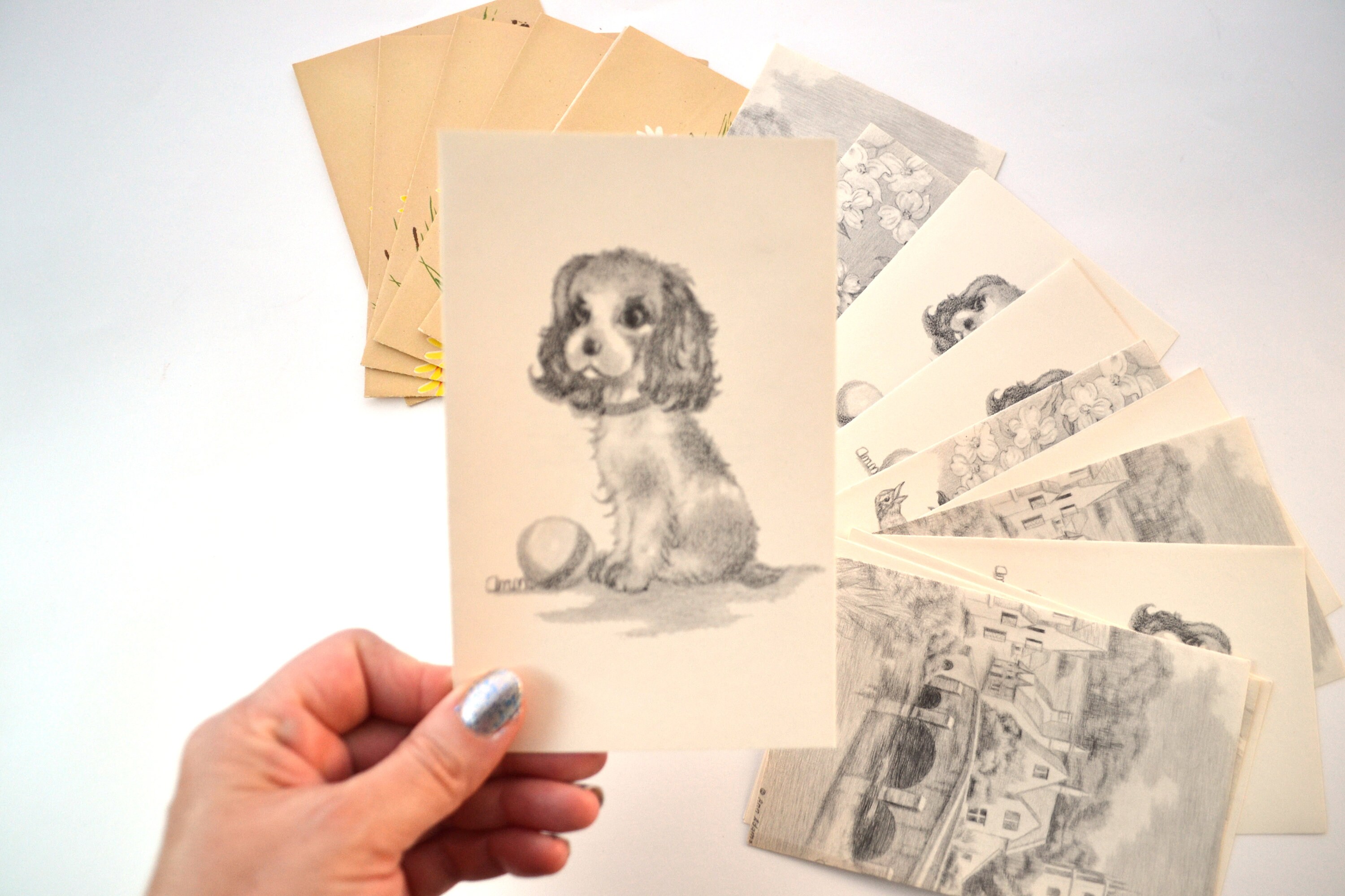Vintage Note Cards with Pencil Drawings Blank Cards by Artist | Etsy