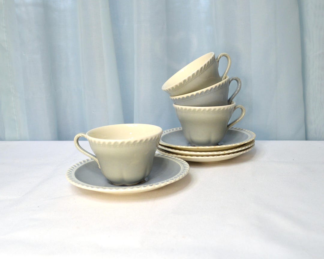 Gray and White Cups and Saucers, Chesterton Pattern by Harker China ...