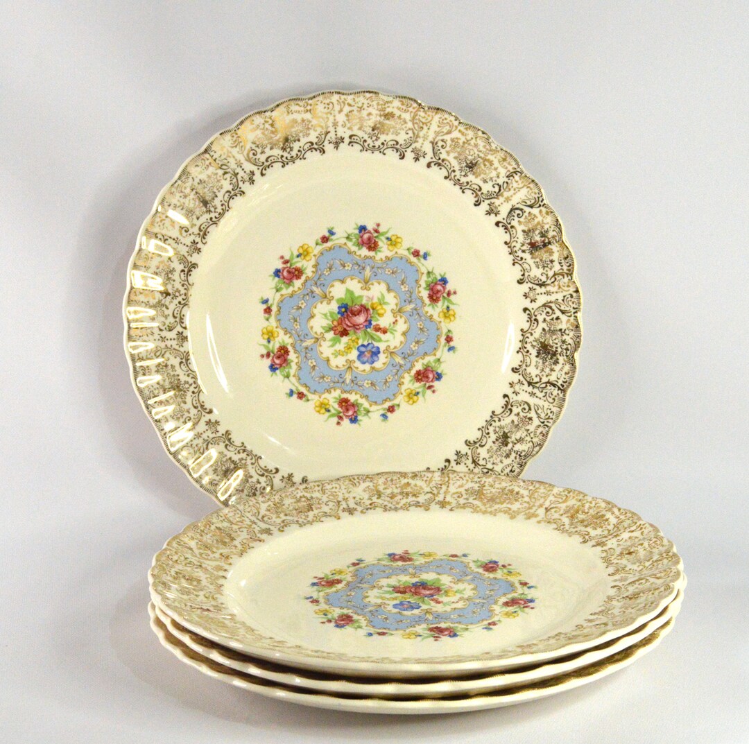 Lyric Dinner Plates by American Limoges, Pink, Yellow, and Blue Floral ...