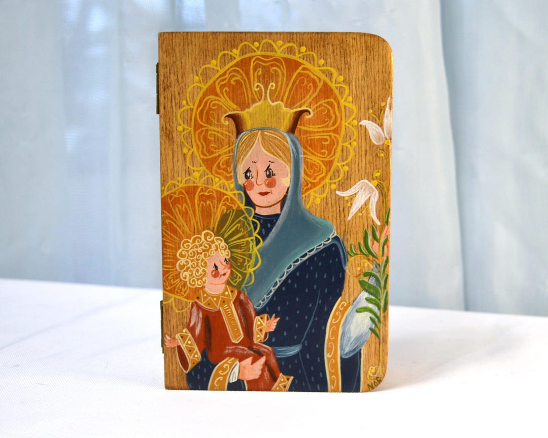 Wood Bible Box, Hand Painted Virgin Mary and Baby Jesus Folk Art ...