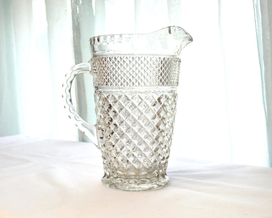 Vintage Glass Pitcher, Wexford by Anchor Hocking, Pressed Glass, Large ...