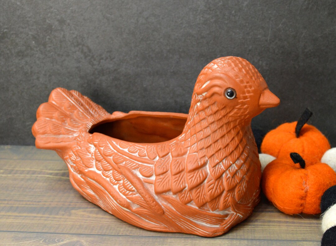 Vintage Terra Cotta Bird Planter With Glass Eyes by Teleflora, 1980s - Etsy