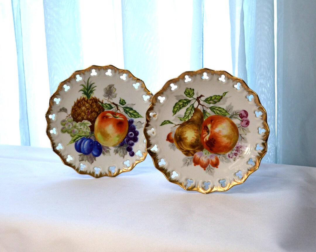 Fruit Plates Decorative Wall Hangings, Reticulated Porcelain With Gold ...
