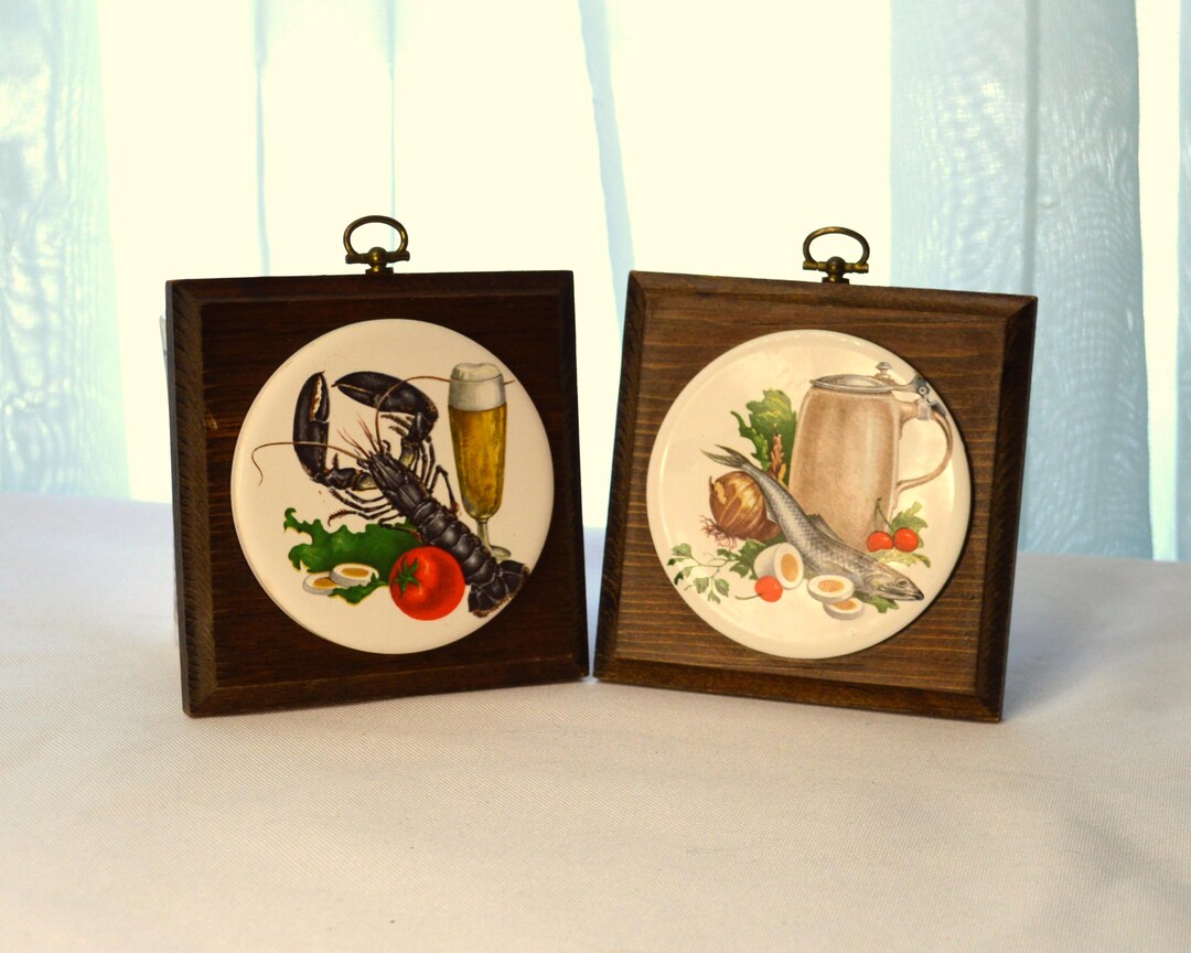 Wall Hanging Trivets, Seafood Theme With Fish, Lobster, and Beer, Set ...