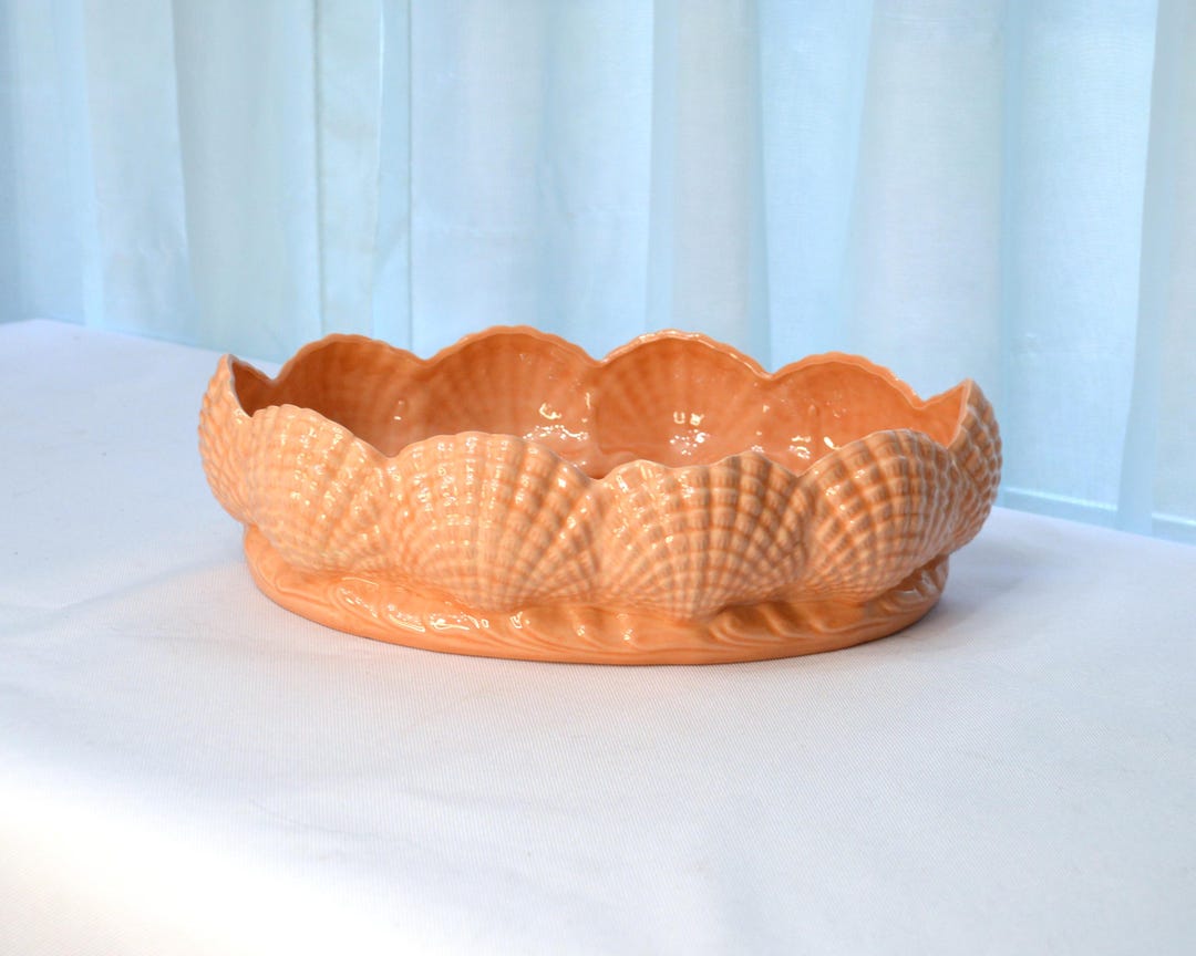 Pink Scallop Shell Planter, Ceramic Oval Shallow Jardiniere - Etsy