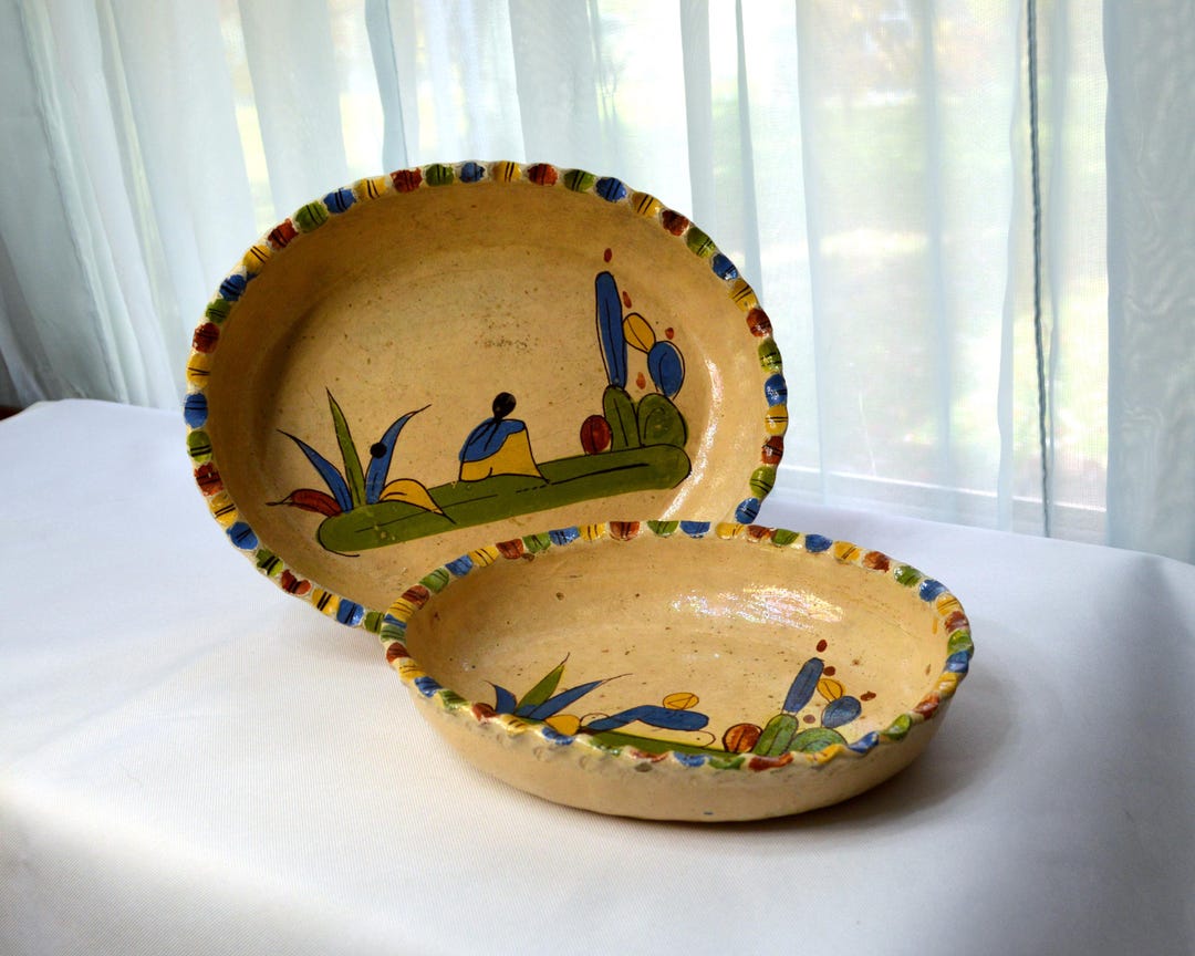 Tlaquepaque Pottery Nesting Bowl Set, Colorful Mexican Oval Terracotta ...