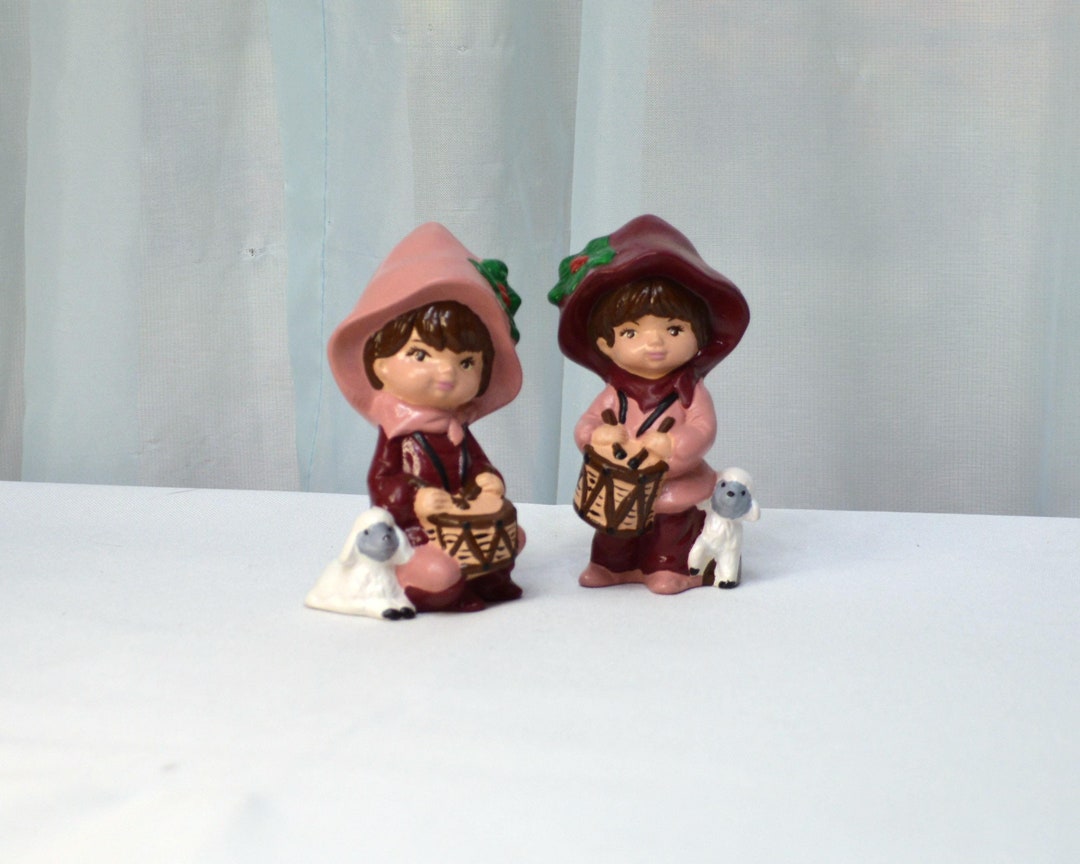 Vintage Little Drummer Boy and Girl Figurines, Hobbyist Ceramic Hand ...