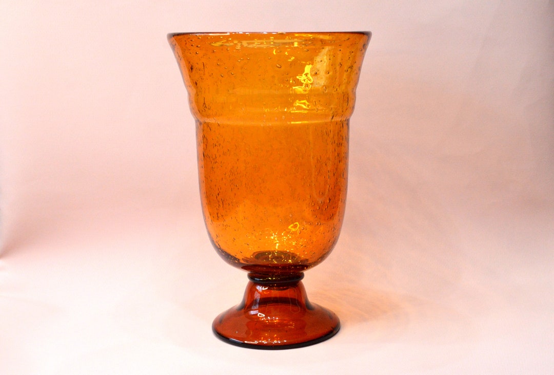 Large Bubble Glass Vase Blown Glass Honey Brown Etsy