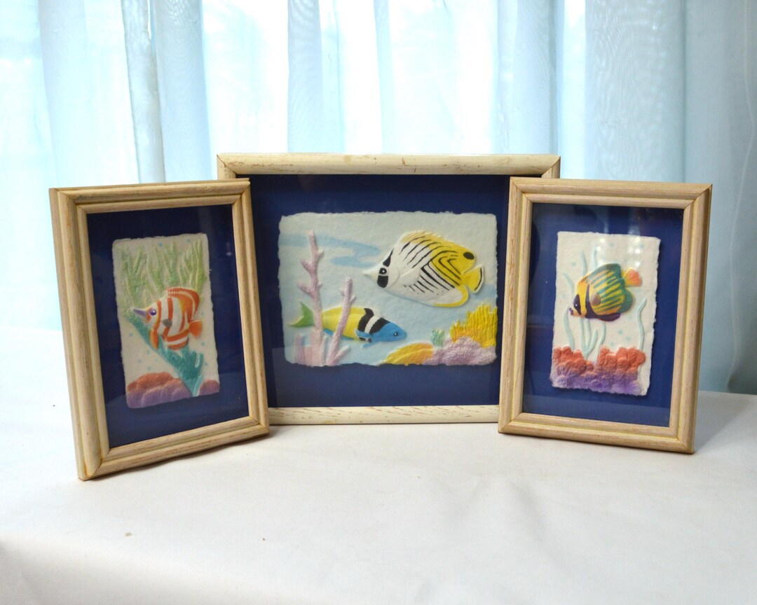 Tropical Fish Wall Hangings, Hand Cast Paper Art in Wood Frames With ...