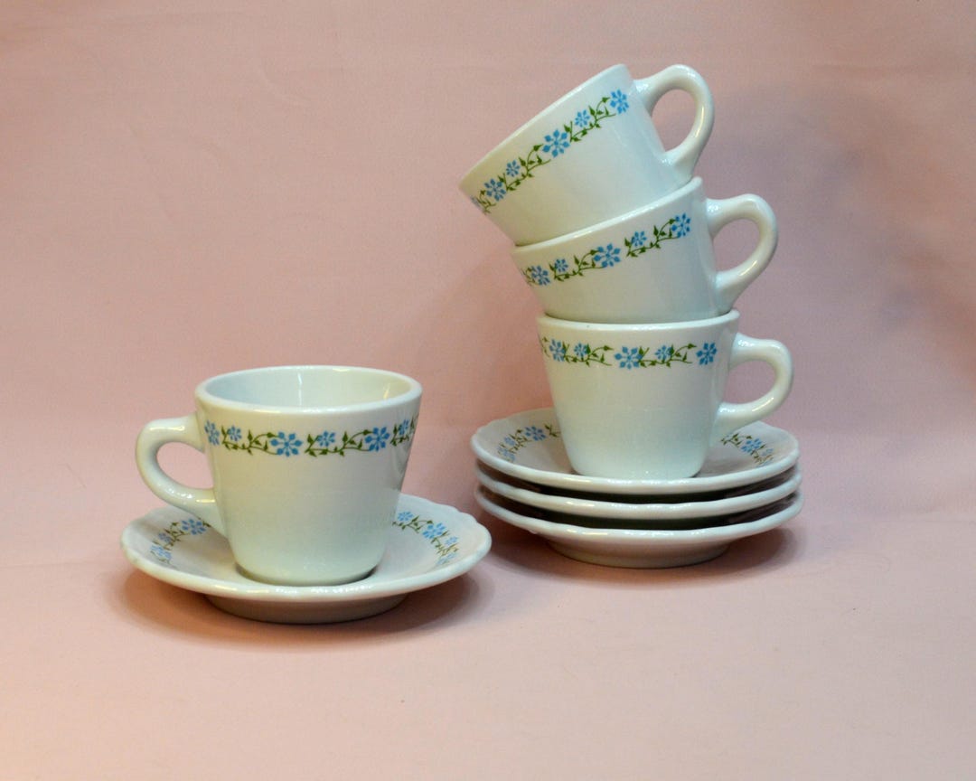 Vintage Shenango China Restaurant Coffee Cups With Saucers, Blue ...