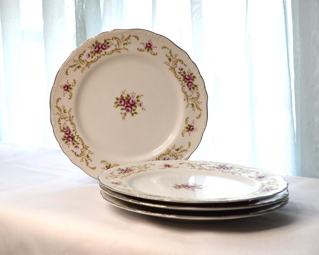 Vintage Rose Baroque Dinner Plates by Style House, Set of 4, Magenta ...